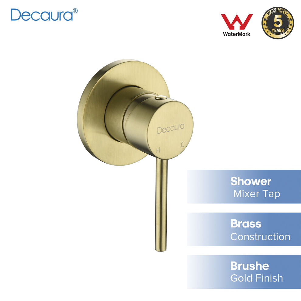 Decaura Brass Shower Mixer Tap Brushed Gold Wall Tapware for Cold and ...