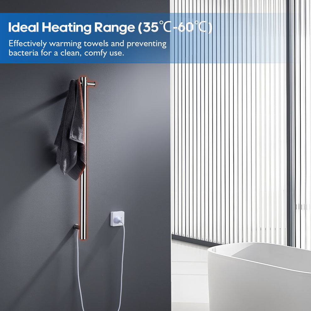 Decaura Wall Mounted Heated Towel Rail Vertical Chrome 304 Stainless S ...